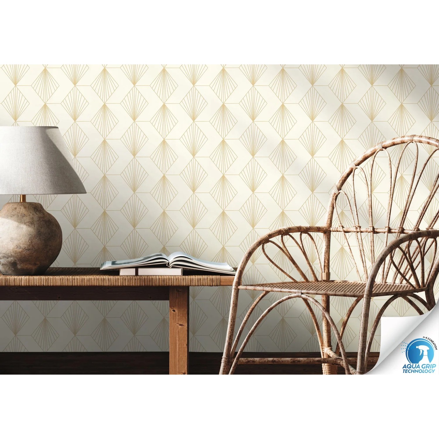 AS-Creation Vliestapete Grafik Vorgeleimt 10,05 m x 0,53 m Beige-Gold ...