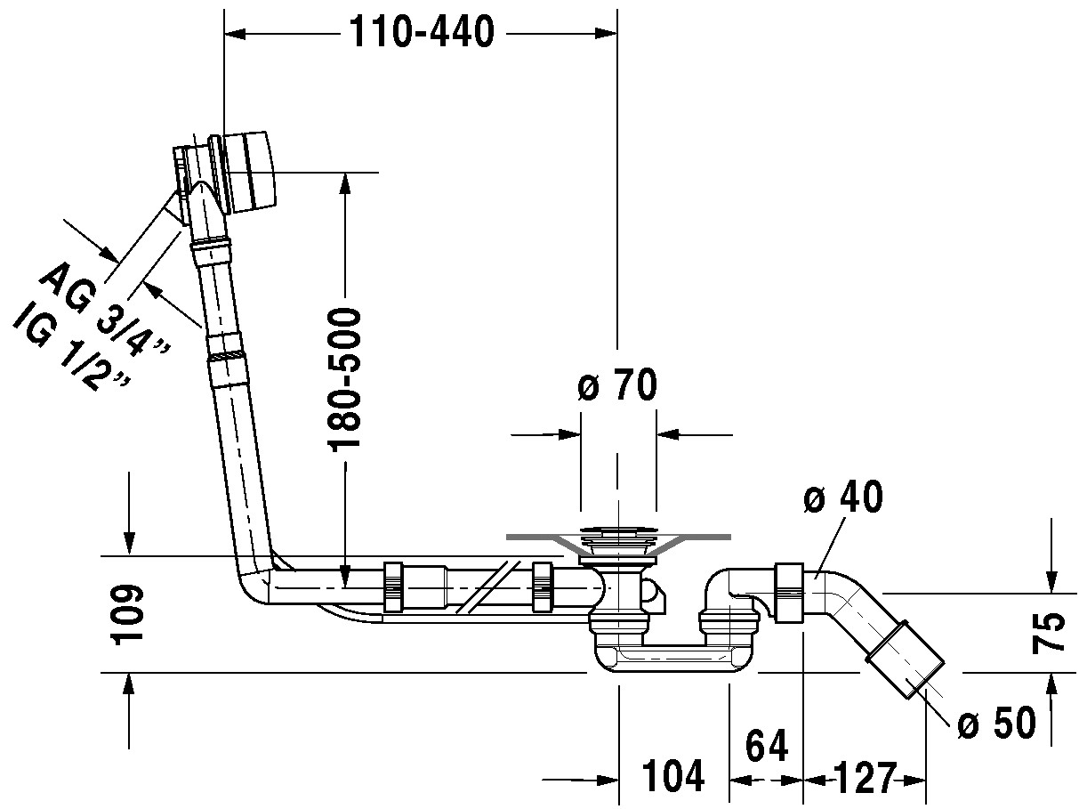 Duravit Ab- und Überlaufgarnitur Wanneneinlauf Quadroval 650 mm Chrom ...