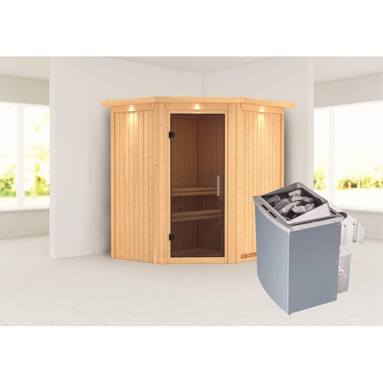 Karibu Sauna Tjorven + Ofen eing. Steuerung, Glastür Graphit kaufen bei OBI