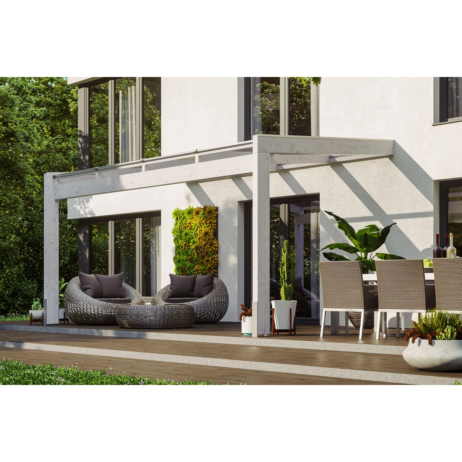 Skan Holz Terrassenüberdachung Novara 450 cm x 359 cm Weiß kaufen bei OBI