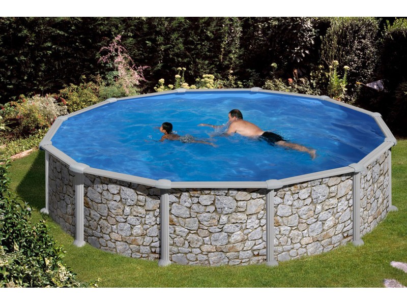 Summer Fun Stahlwand Pool-Set Stein-Dekor Set Verona Aufstellb. rund Ø ...