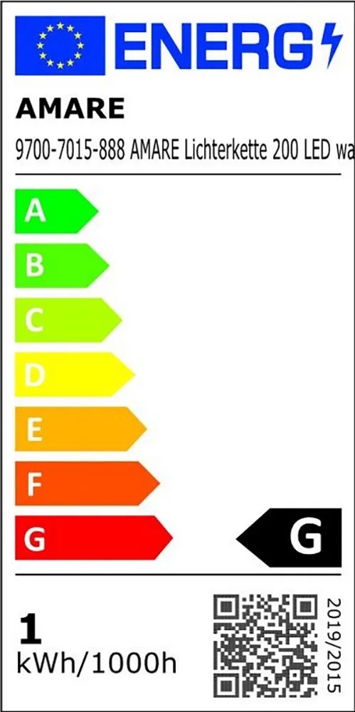 Amare LED-Lichterkette 200 LEDs mit 8 Leuchtmodi und Timer 19,9 m ...