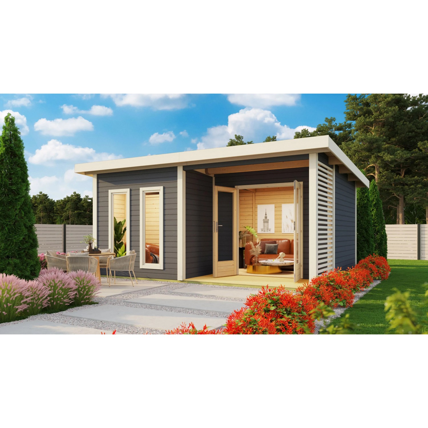 Karibu Saunahaus Magnus 5 Terragrau mit Ofen 9 kW Ext. Strg. kaufen bei OBI