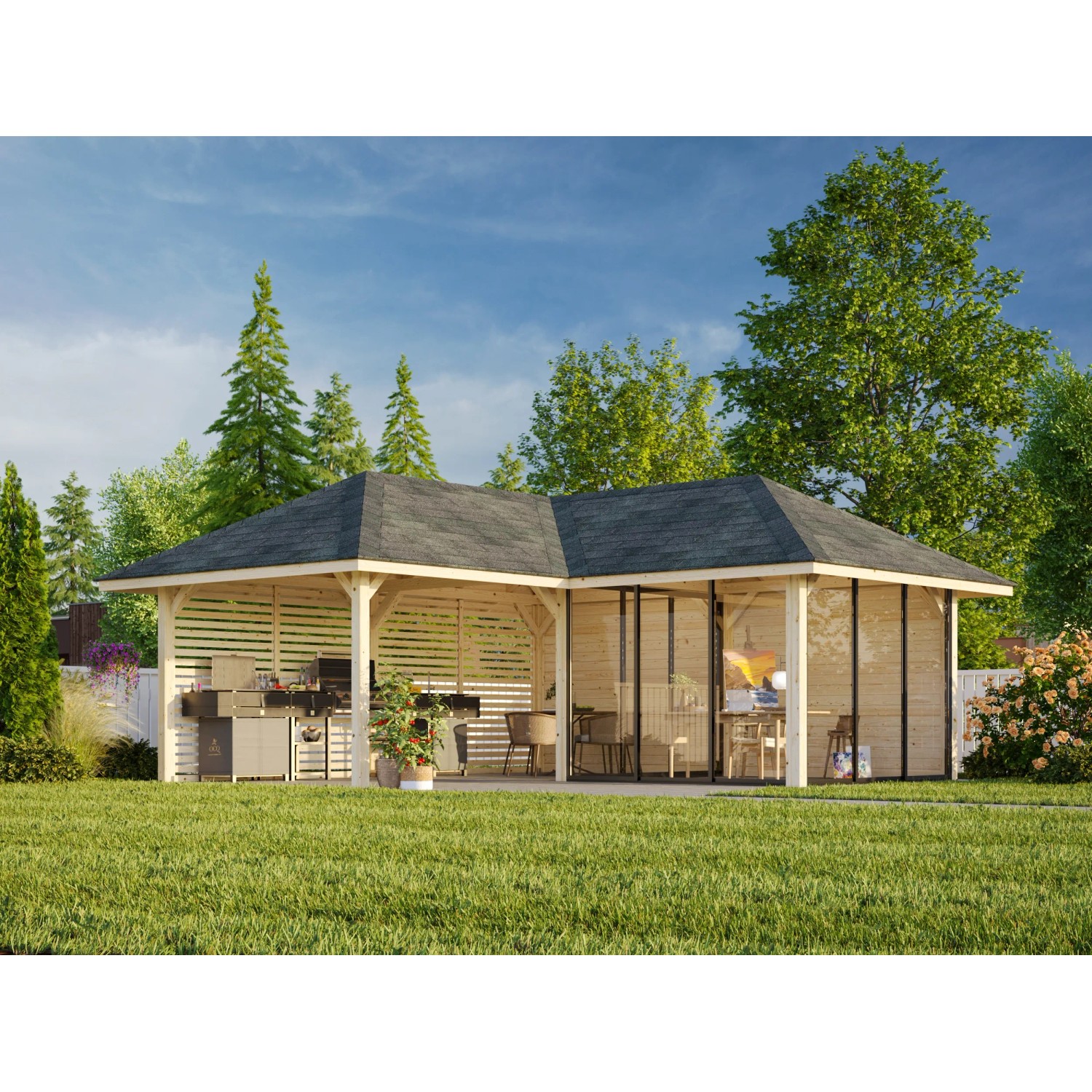 Palmako Pavillon Bianca Set 511 Slide Plus 588 x 588 cm Lackiert Weiß ...