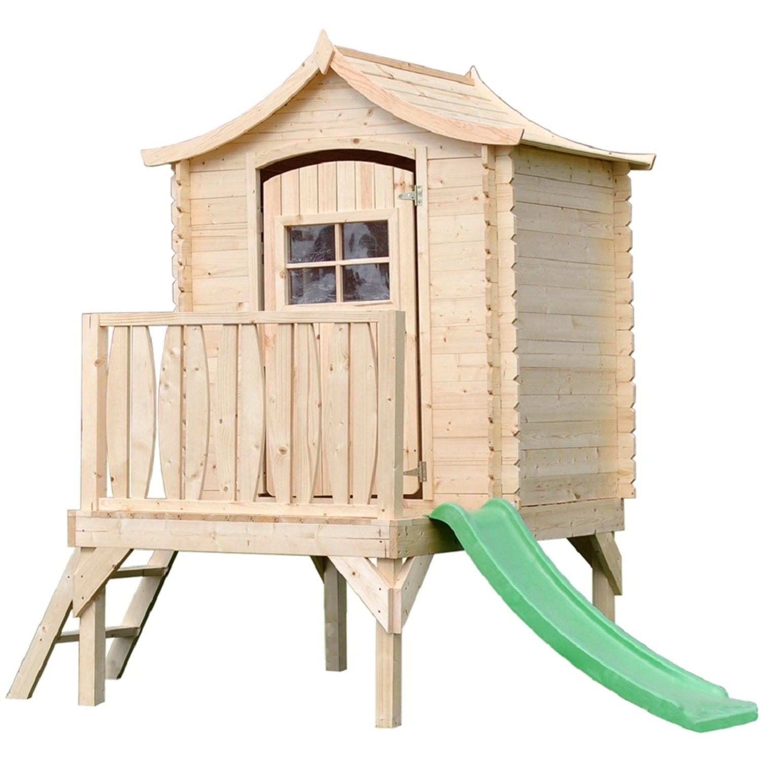 Timbela Kinderspielhaus M550A 1,1 m² auf Stelzen mit Leiter, Rutsche ...