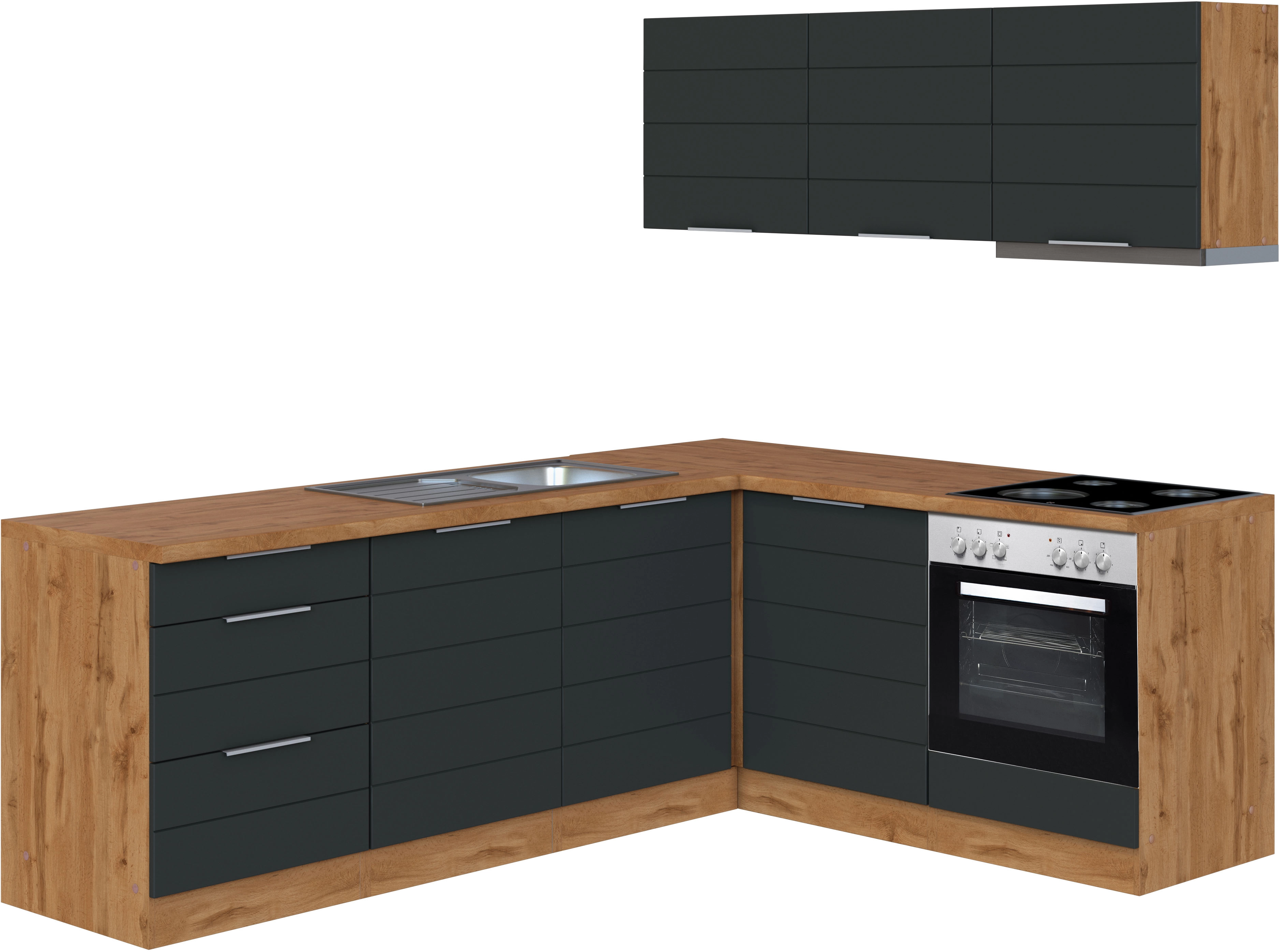 Held Möbel Winkelküche 240 cm - 180 cm Matt Grau-Wotaneiche kaufen bei OBI