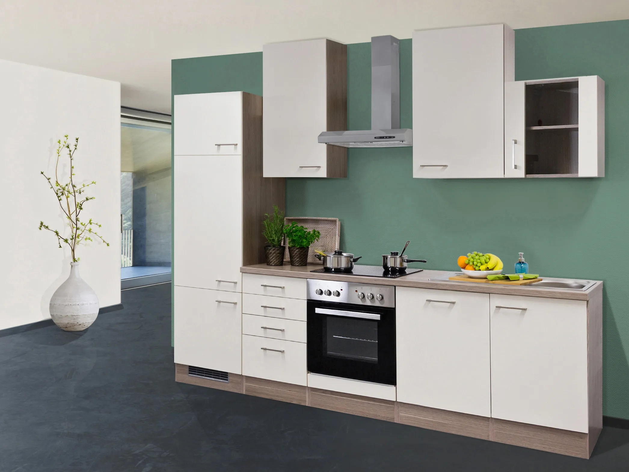 Flex-Well Exclusiv Küchenzeile Eico 280 cm Magnolienweiß-Tennessee ...