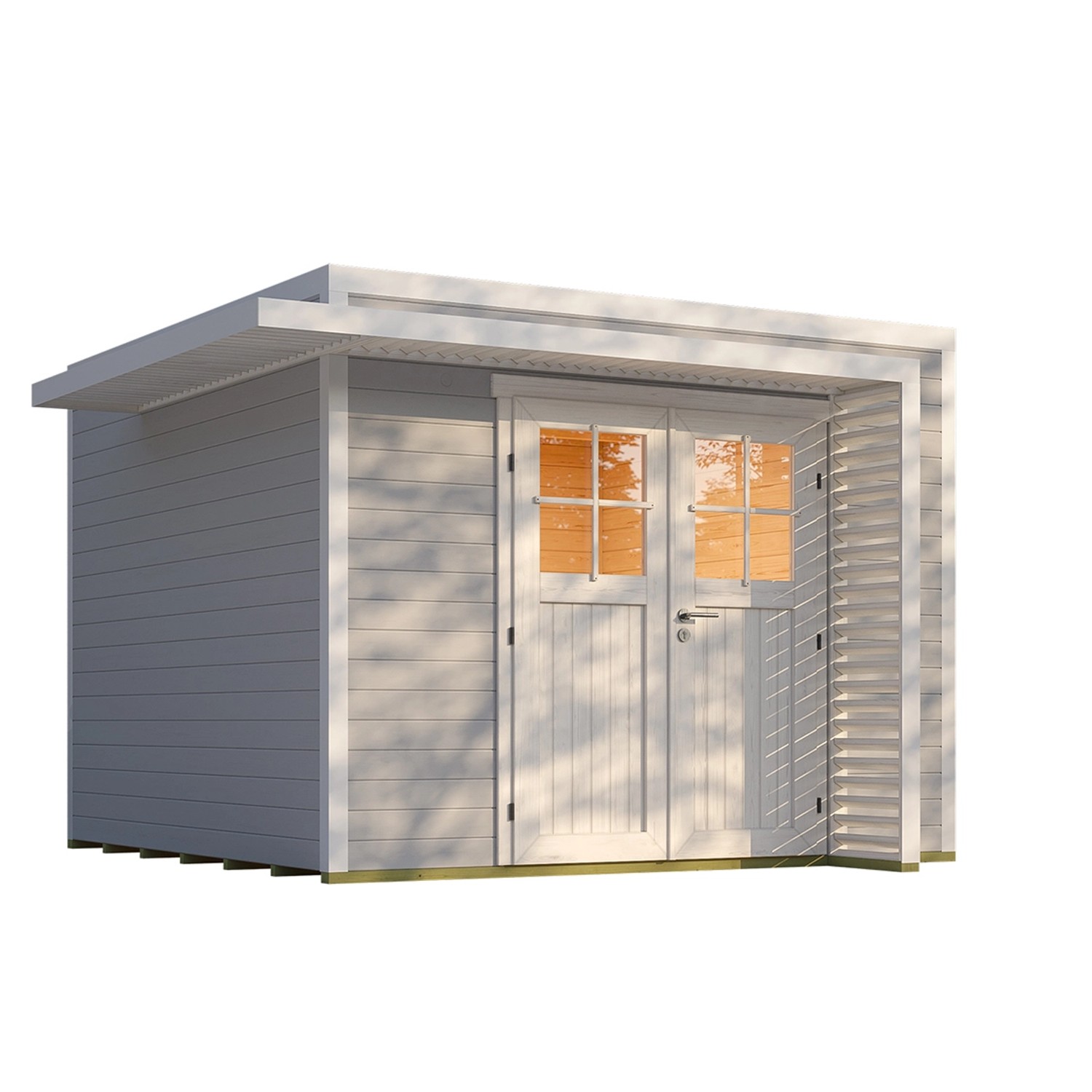 Weka Gartenhaus Amberley Doppeltür Grau-Weiß 300 cm x 300 cm kaufen bei OBI