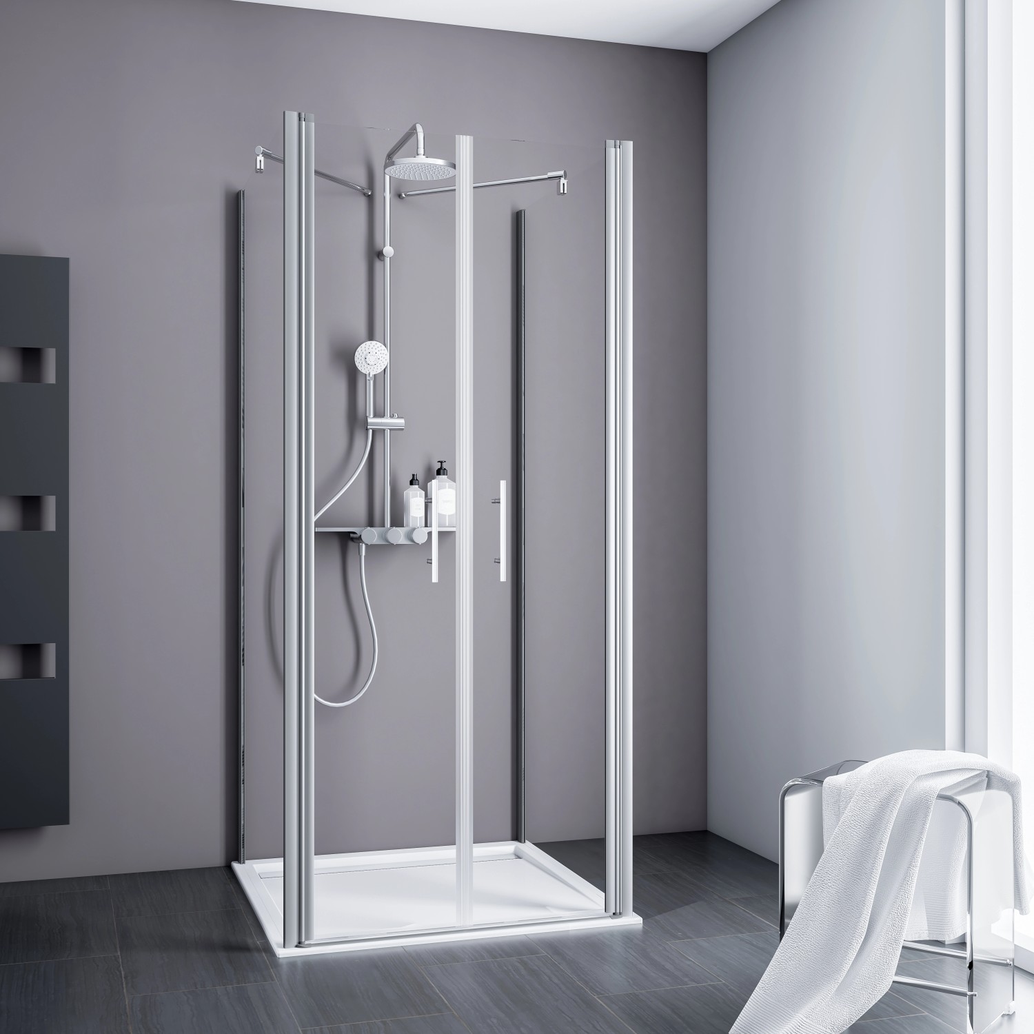 Schulte Pendeltür als U-Kabine Alexa Style 2.0 Alu-Natur 192 cm x 90 cm ...