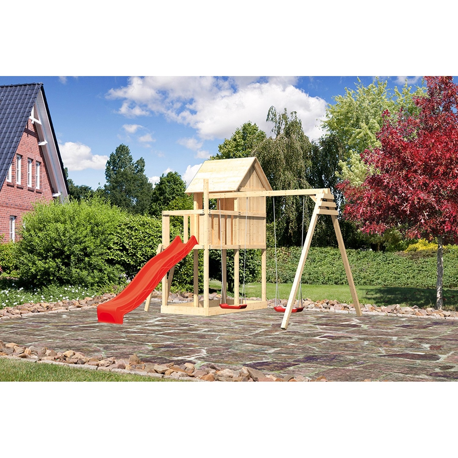 Karibu Kinderspielhaus Frieda Set Aktion 2 naturb. Anbau Doppels ...