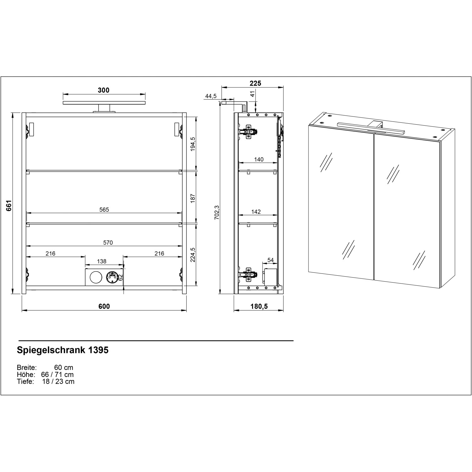 Germania Spiegelschrank Arcena 1395 Graphit 60 cm x 71 cm x 23 cm kaufen bei OBI