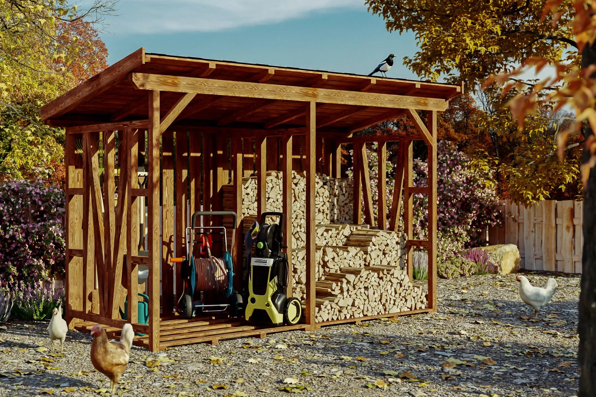 Skan Holz Holzunterstand Max 2 370 cm x 160 cm Nussbaum kaufen bei OBI