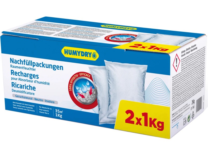 Humydry Premium 1000 Raumentfeuchter Nachfüllpackungen Neutral 2 x 1 kg ...