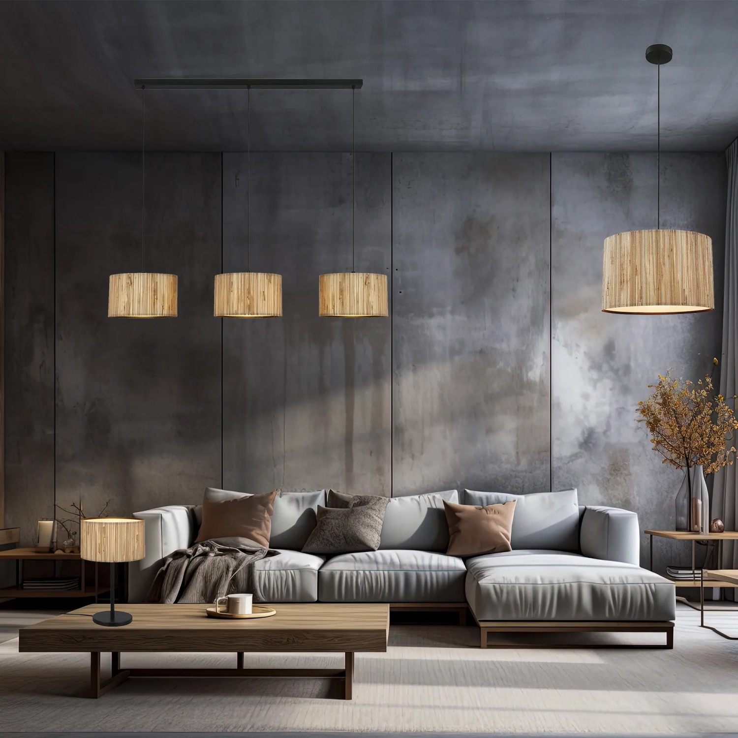 Briloner Tischleuchte Swing Nature Seegras-Schirm E27 Fassung Natur ...