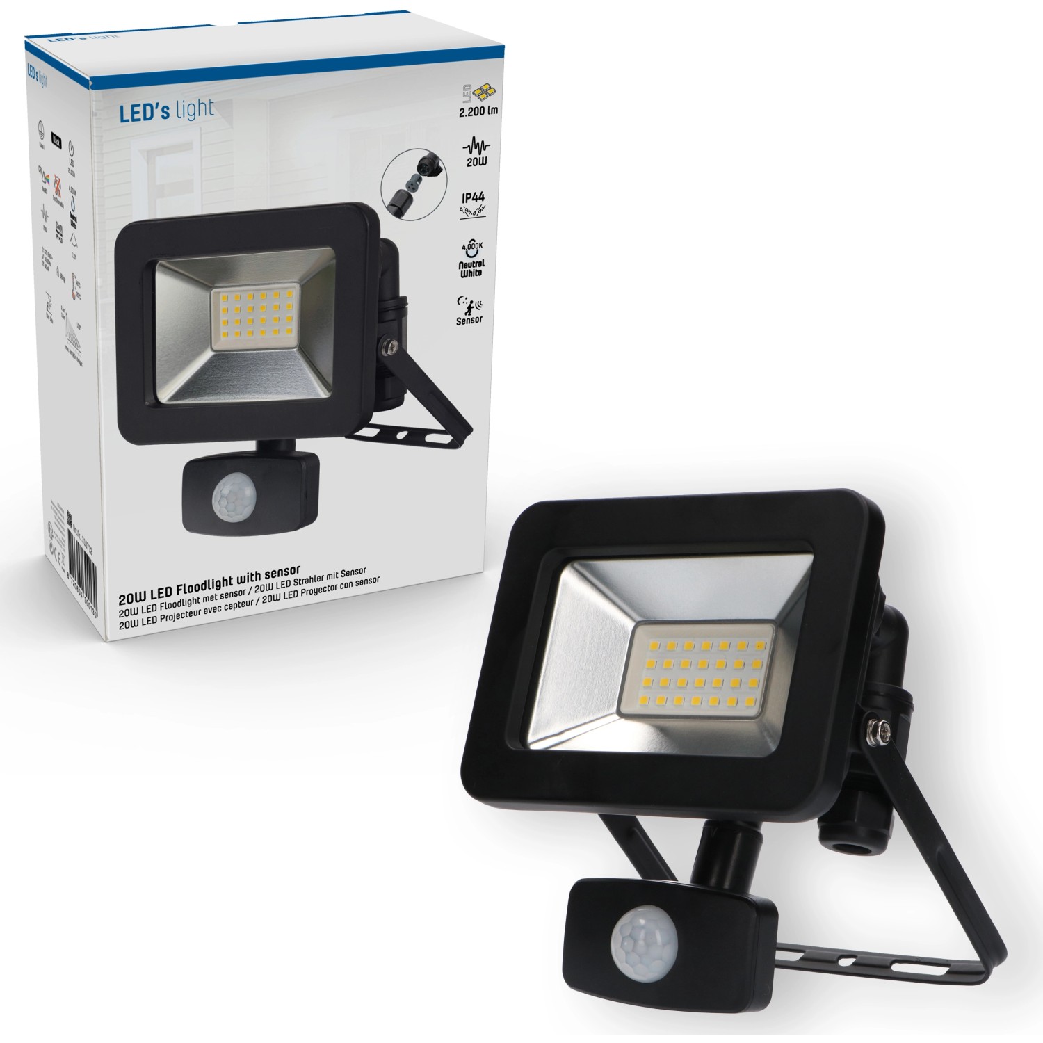 LED-Strahler 4000 K IP44 Sensor Sanan LED 20 W 2200 lm Schwarz kaufen ...