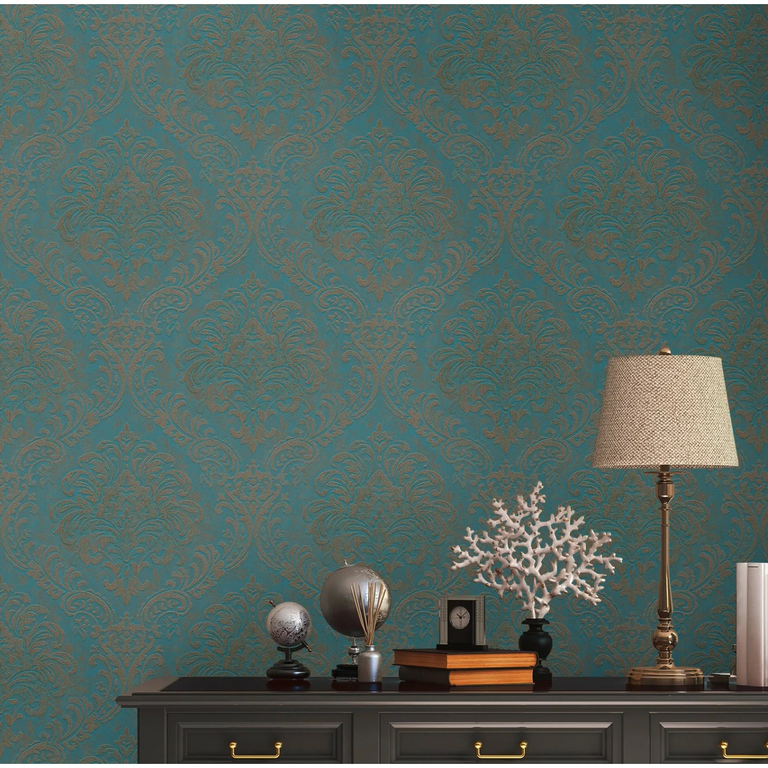 Elegantes Tapete Petrol Silber Ebenbild