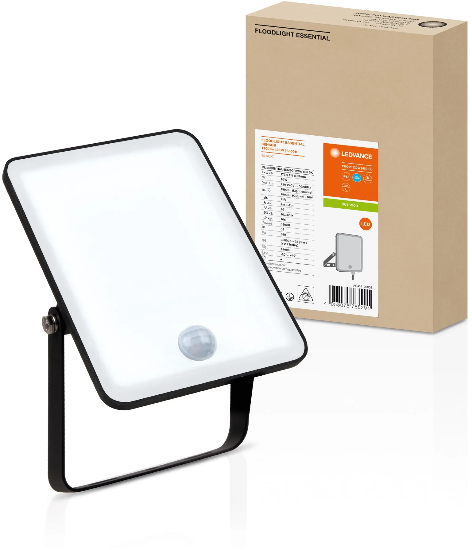 Ledvance Außenstrahler Floodlight Essential Sensor 20 W Schwarz 17,3 x ...