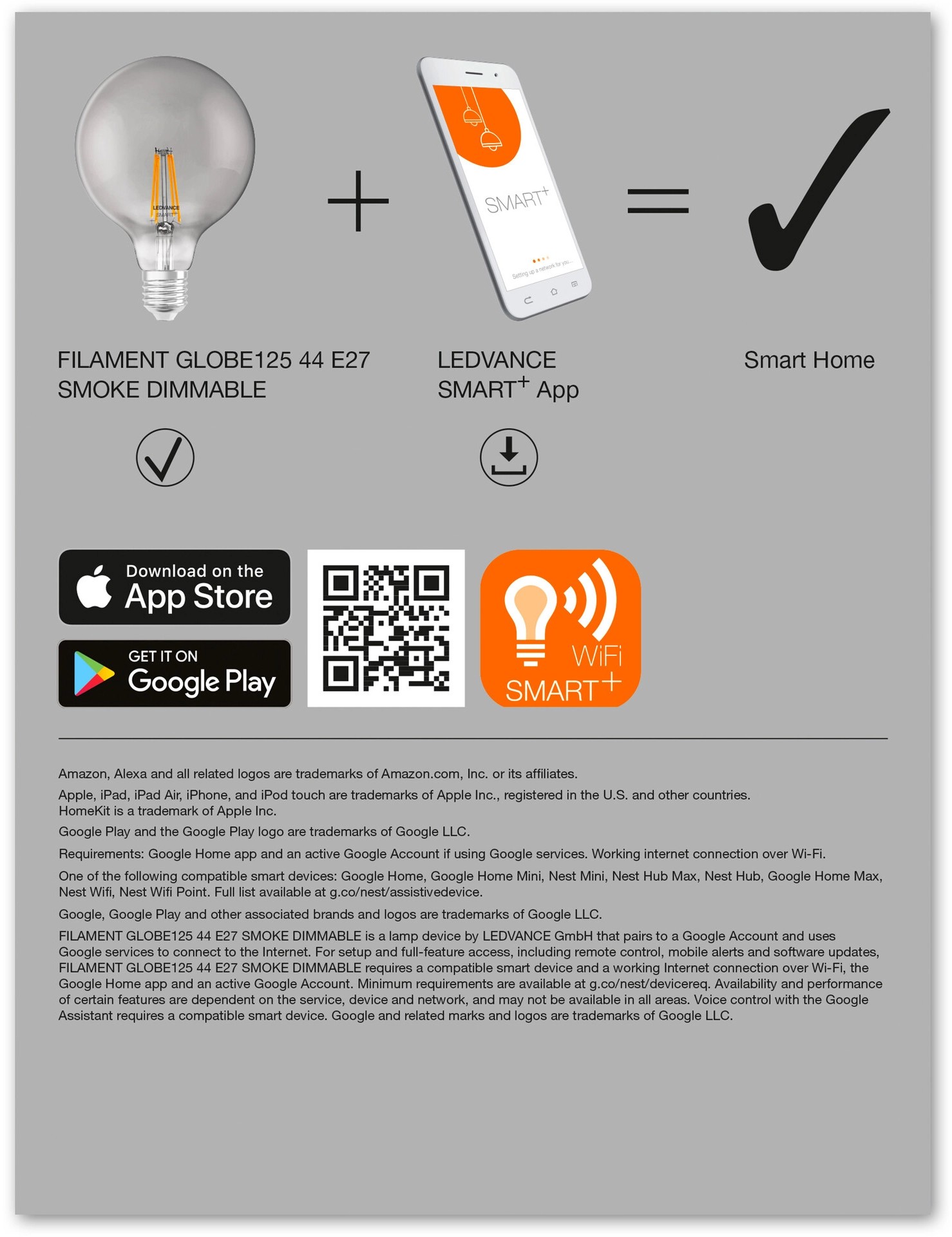 Ledvance Smart+ Leuchtmittel Wifi Filament Globe G48 E27/6 W Light grey kaufen bei OBI