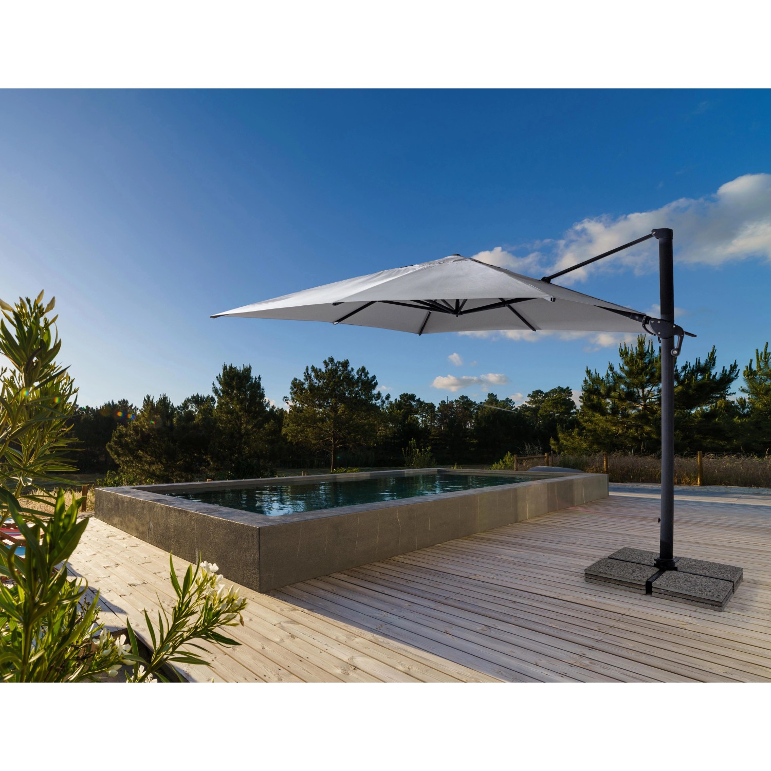 Bizzotto Ampelschirm INES 400 cm x 400 cm Dunkelgrau mit Kurbelmechanik ...