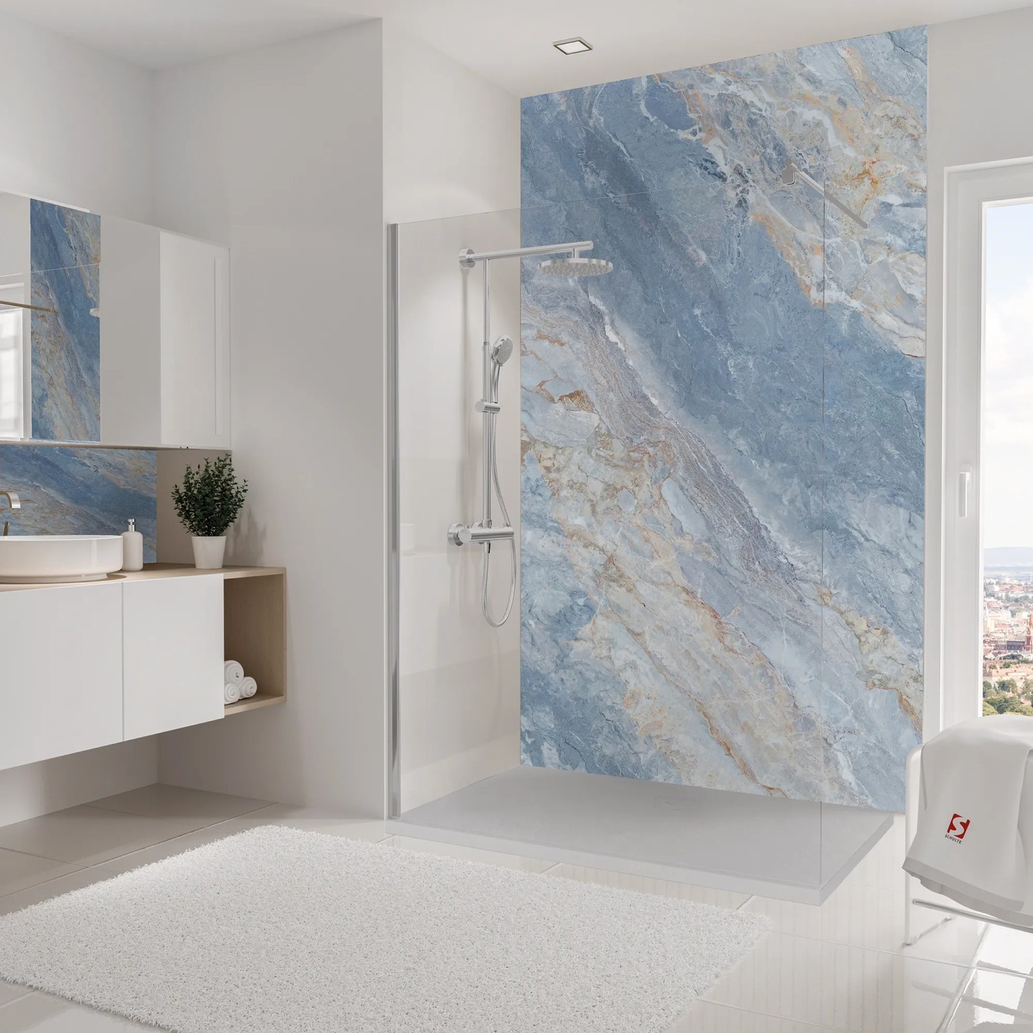 Schulte Duschrückwand DecoDesign Softtouch Marmor-Himmelblau 255 x 150 ...