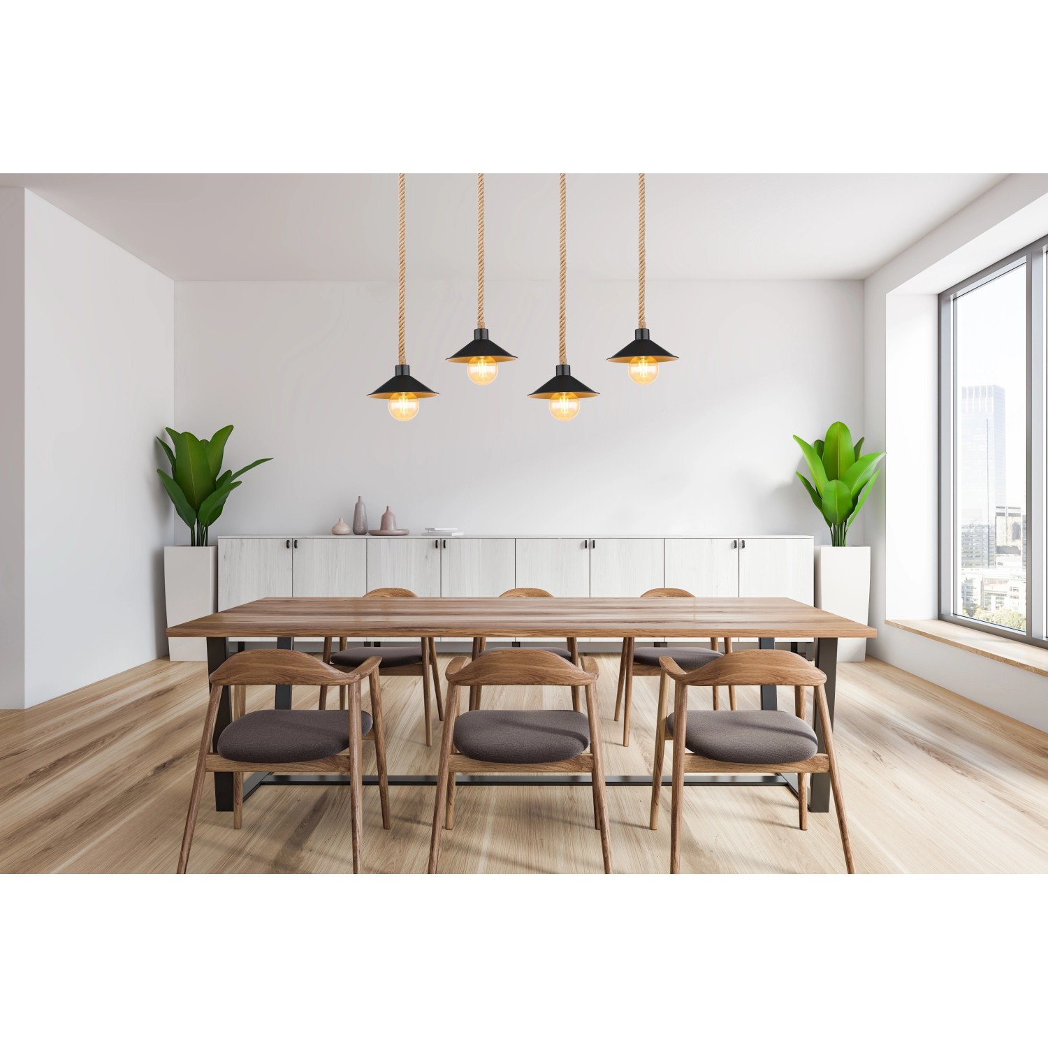 Globo Pendelleuchte Diana 4-flammig Schwarz matt 1125 x 220 x 1700 mm ...