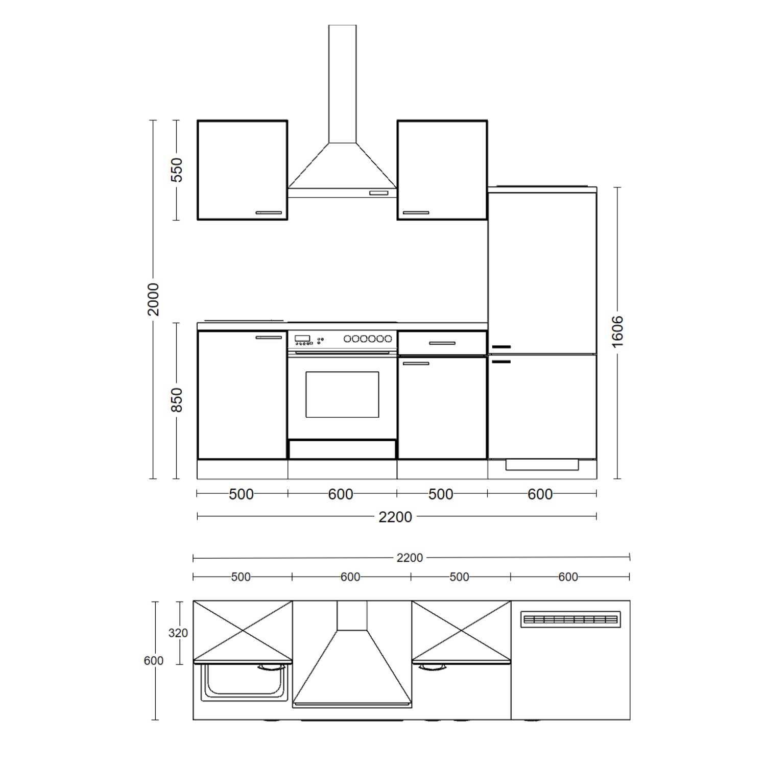 Flex-Well Exclusiv Küchenzeile Vintea 220 cm Magnolia matt-Lancelot Oak ...