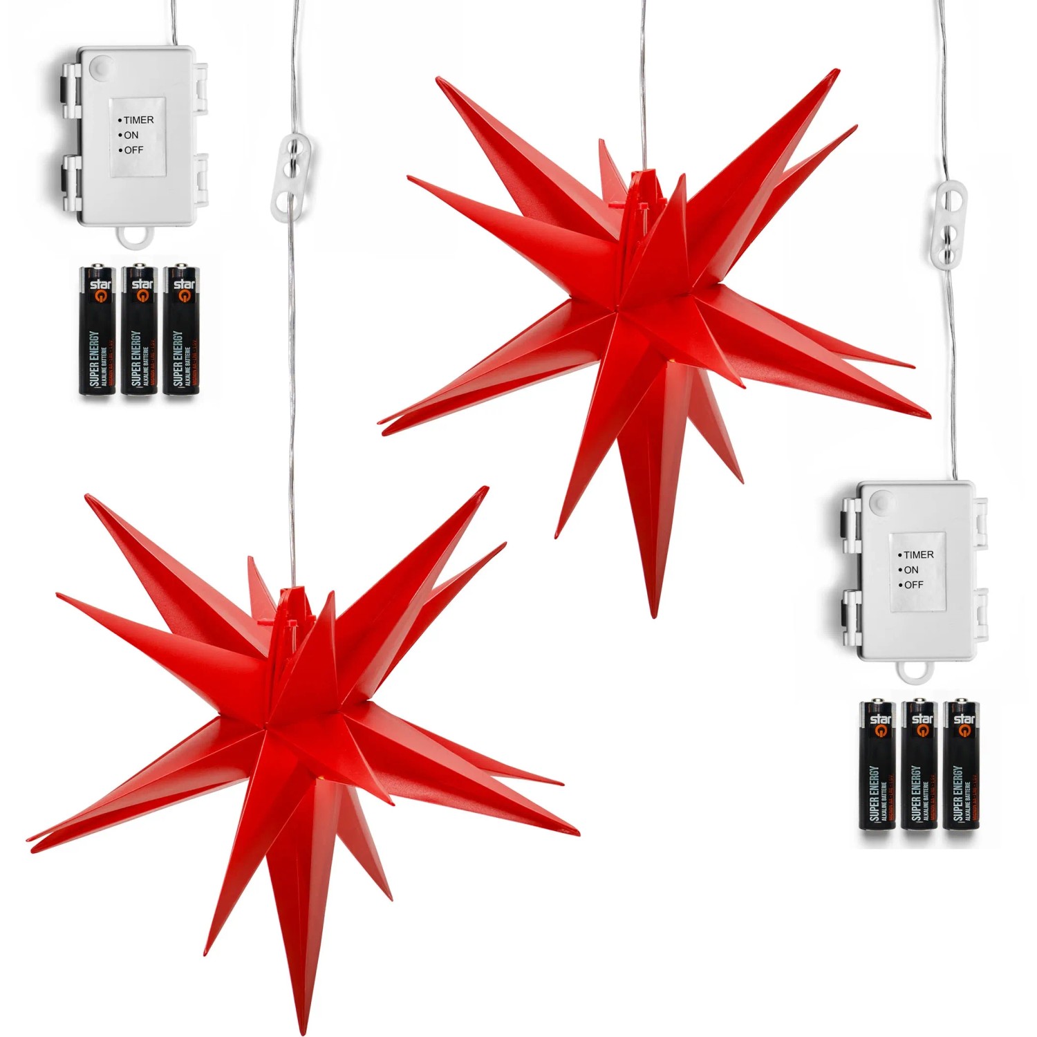Amare LED-3D-Weihnachtssterne 2er-Set mit Timer Rot Ø 27 cm kaufen bei OBI