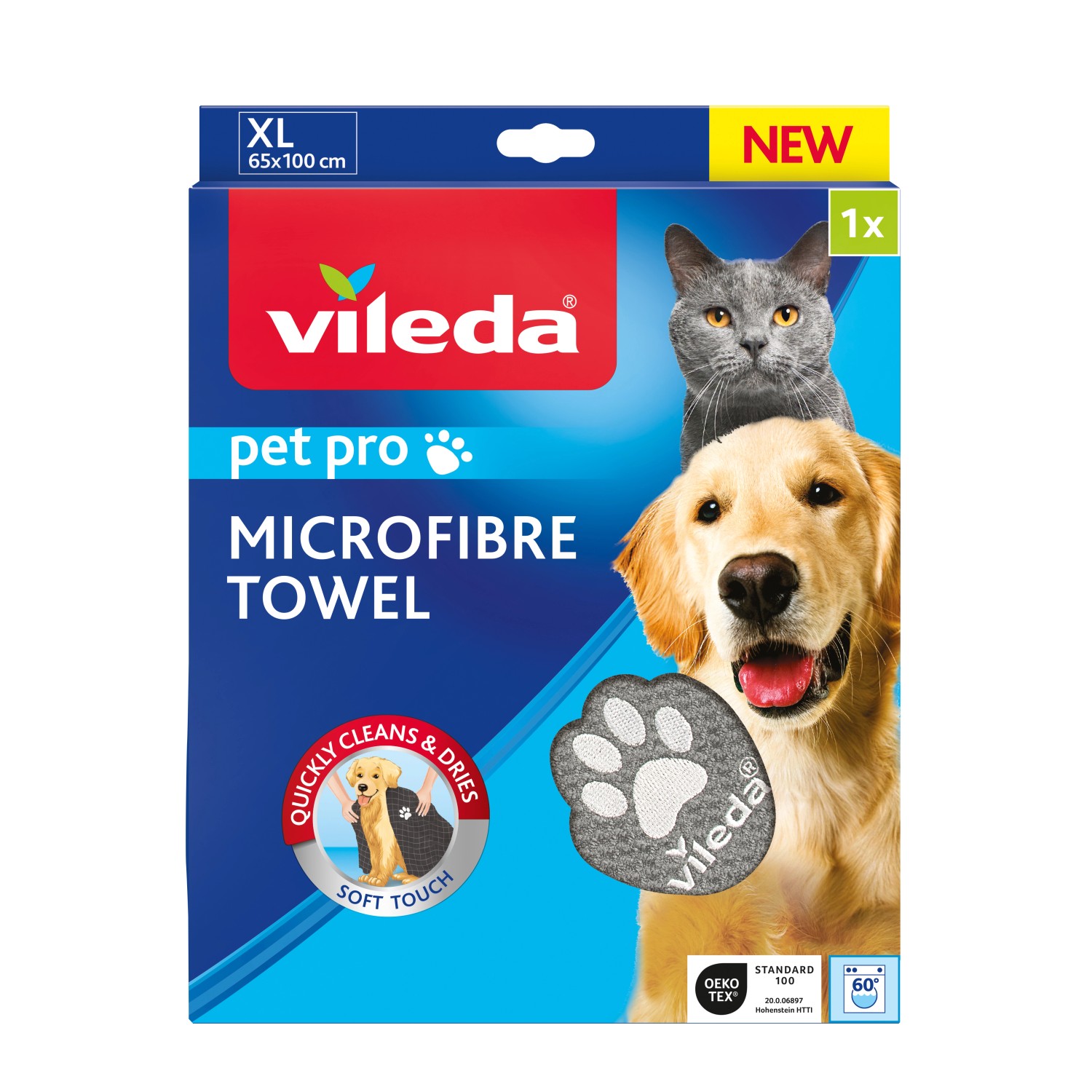 Vileda Handtuch Pet Pro Haustier Microfaser XL 65 cm x 100 cm Grau ...