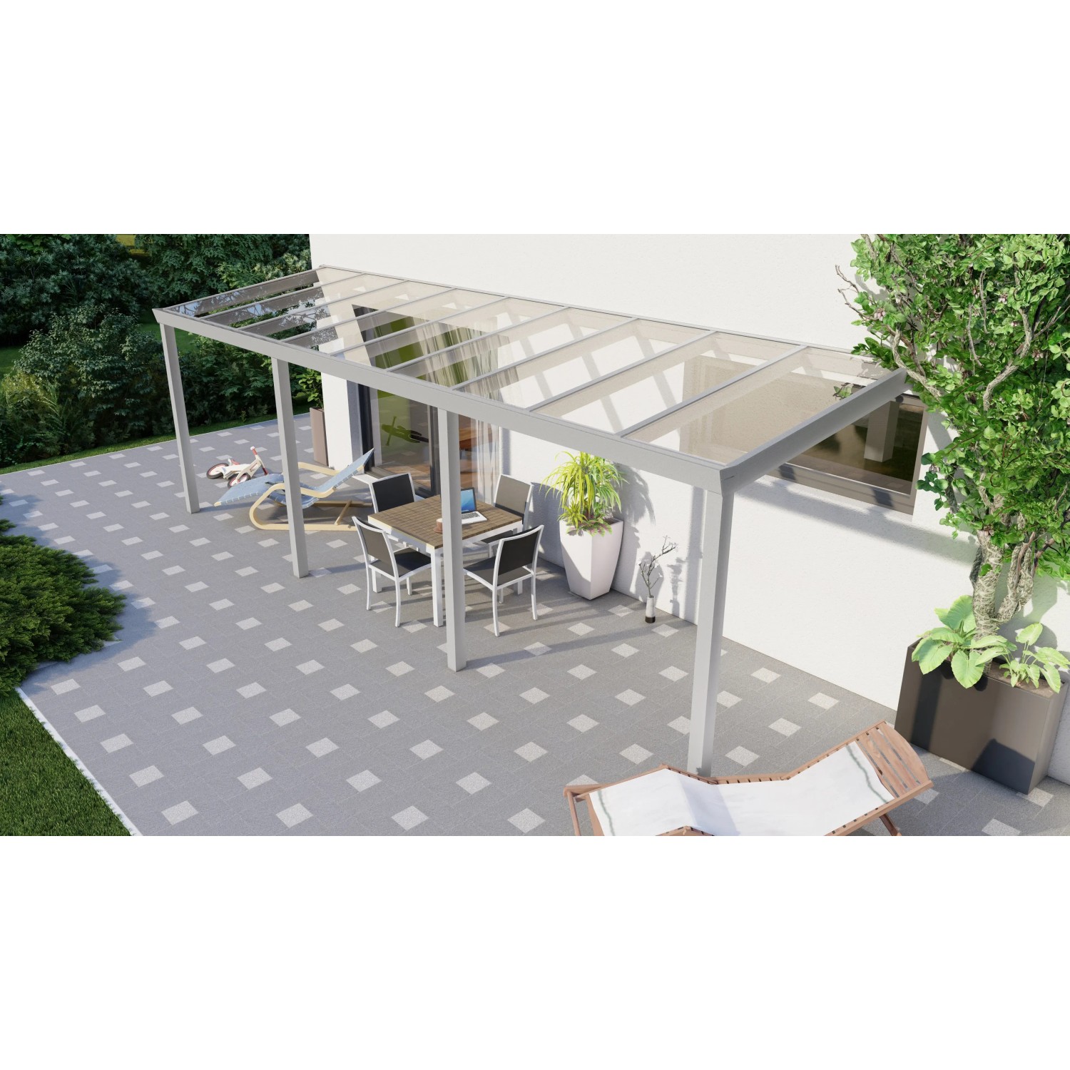 Terrassenüberdachung Professional 700 cm x 200 cm Grau Struktur Glas ...