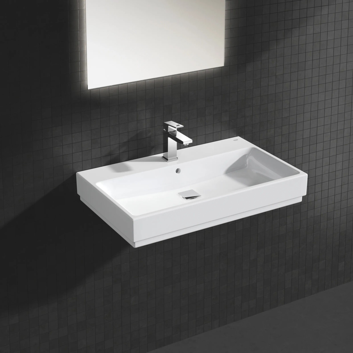 Grohe Waschtisch Cube Keramik 80 cm Alpinweiß mit Hahnloch und Überl ...