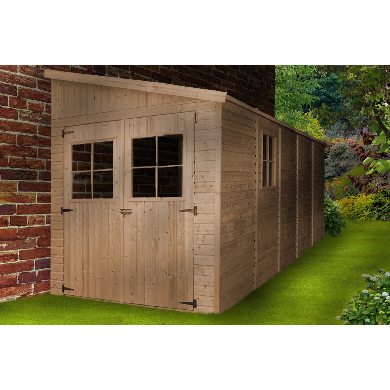 Timbela Anbau-Gartenhaus Holz M341+M341G 10 m² ohne Seitenwand mit Boden kaufen bei OBI