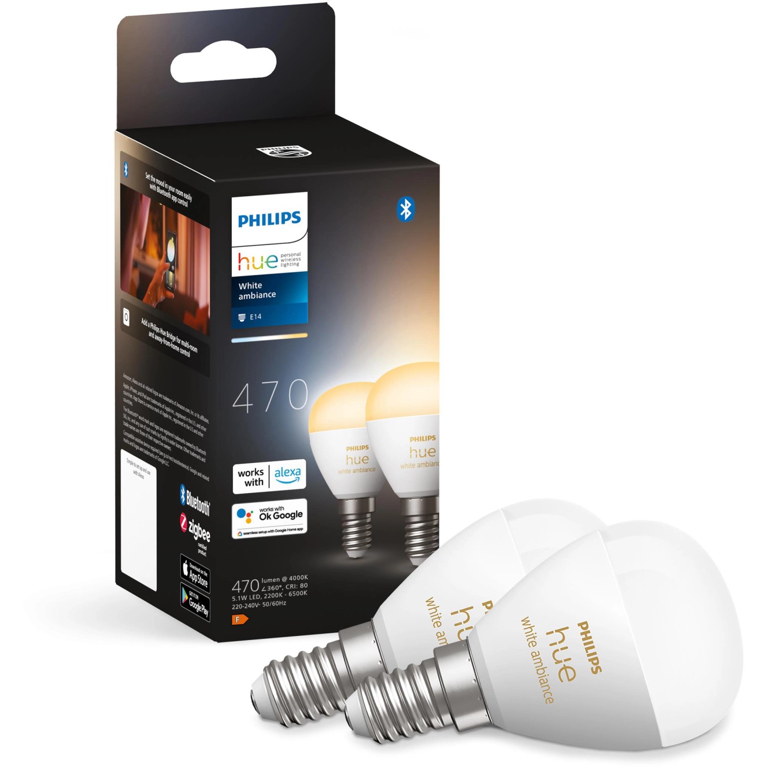 Philips Hue LED-Leuchtmittel E14 White Ambiance Luster Tropfenform 2er ...