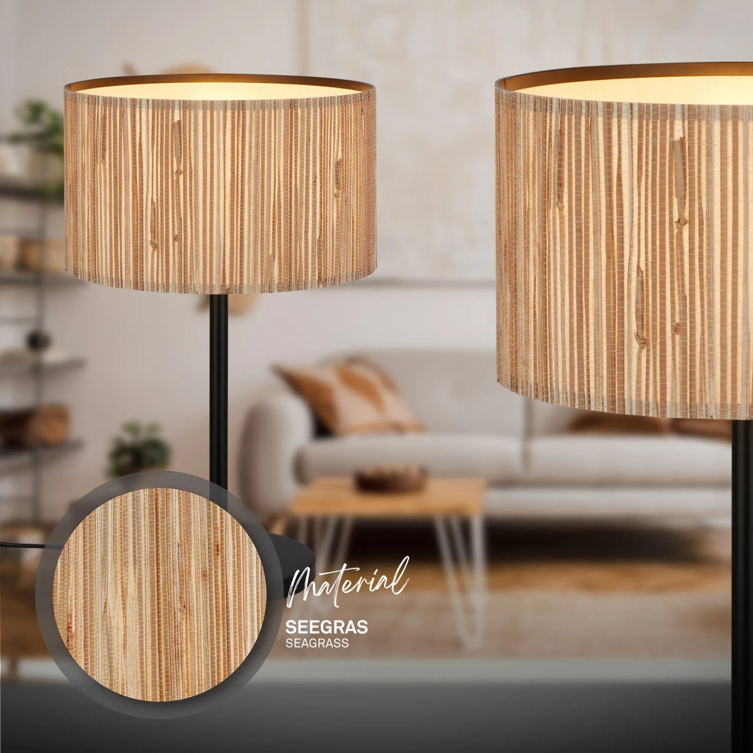 Briloner Tischleuchte Swing Nature Seegras-Schirm E27 Fassung Natur ...