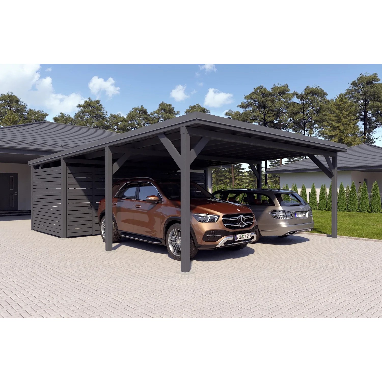 Holzbrüder Carport Ralf 52m² mit Geräteraum Anthrazit-Dunkelgrau kaufen ...