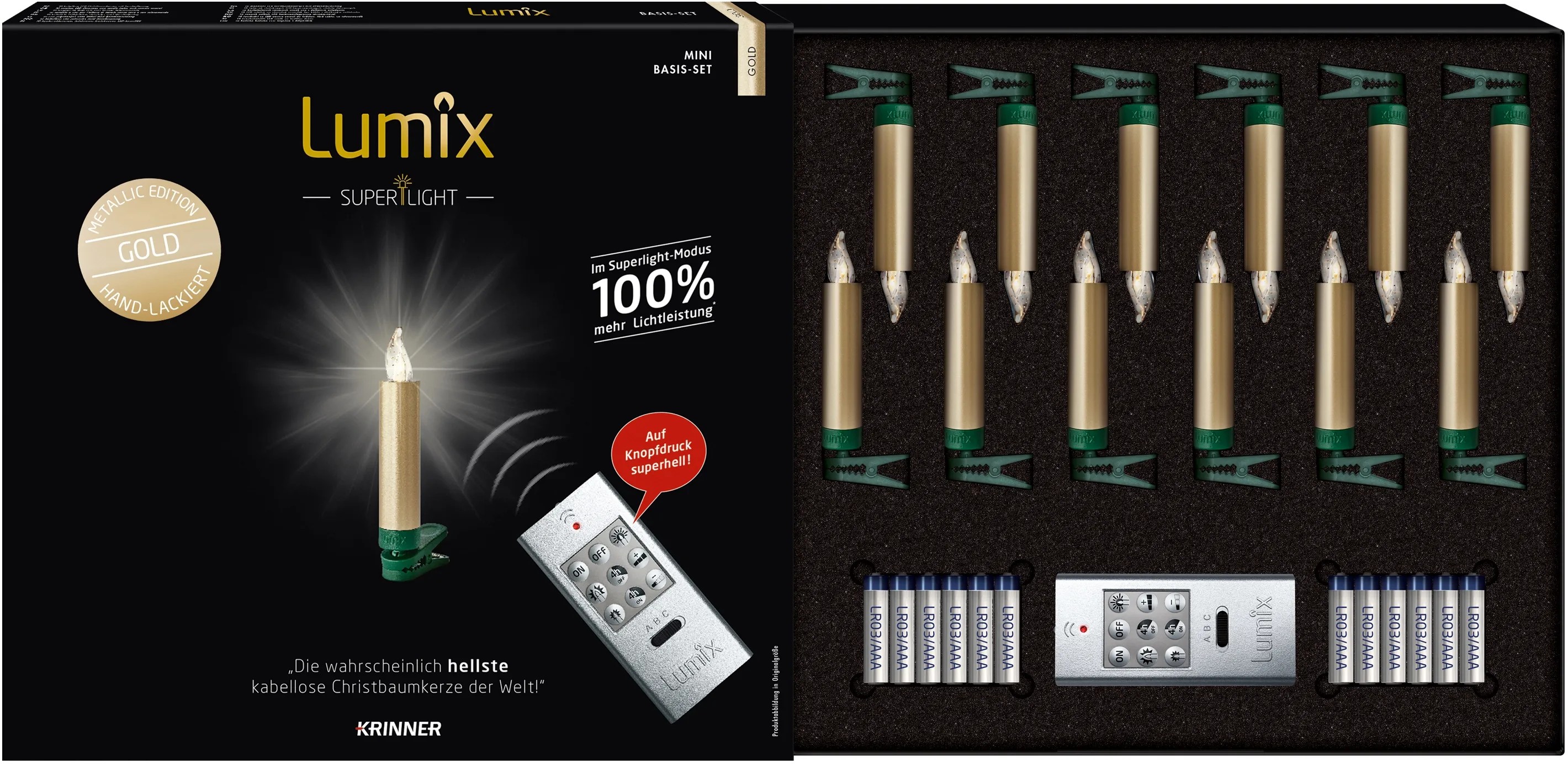 Lumix LED Mini Christbaumkerzen Superlight Gold 12er Basis-Set innen ...