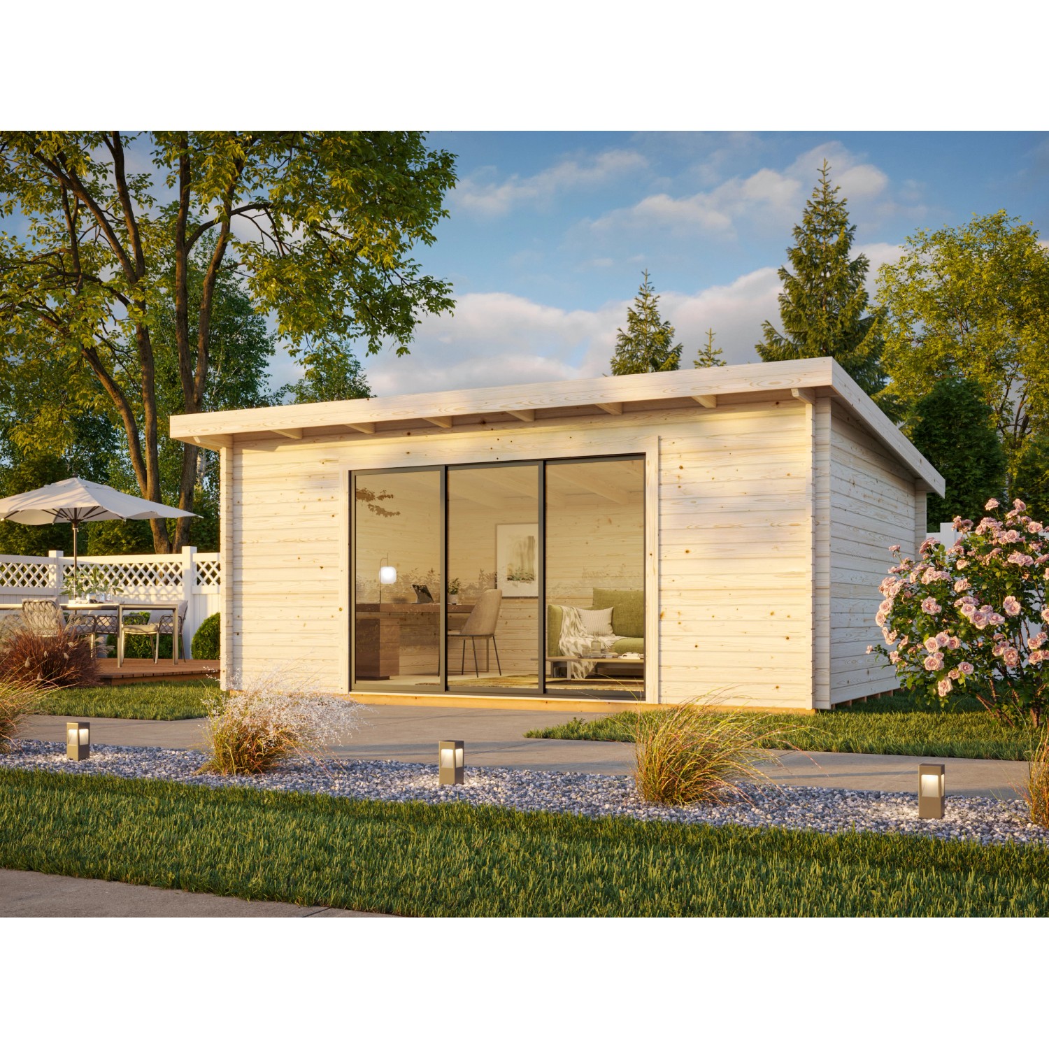 Palmako Gartenhaus Lea Slide Plus 530 x 380 cm Lackiert Weiß-Anthrazit ...