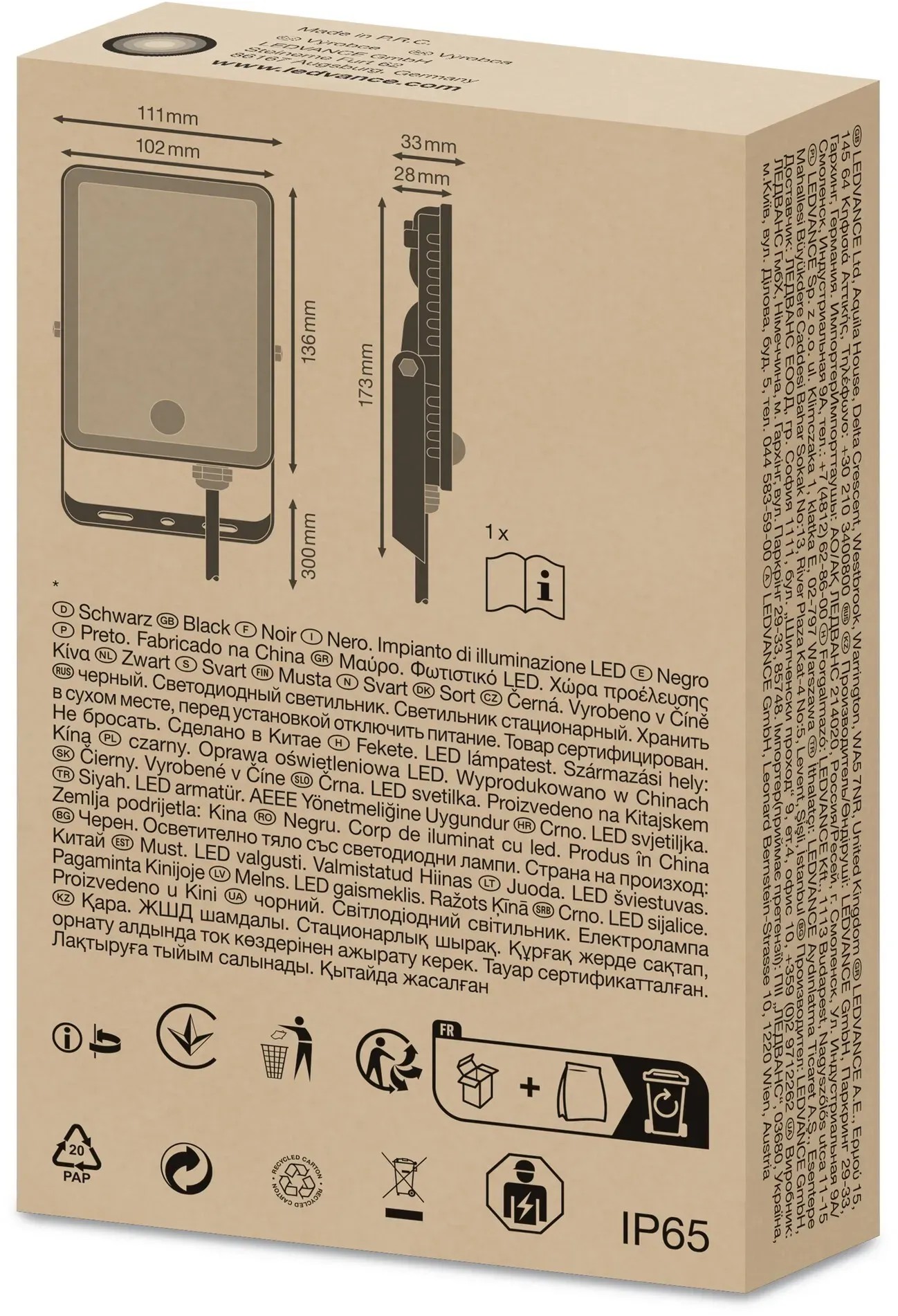 Ledvance Außenstrahler Floodlight Essential Sensor 20 W Schwarz 17,3 x ...