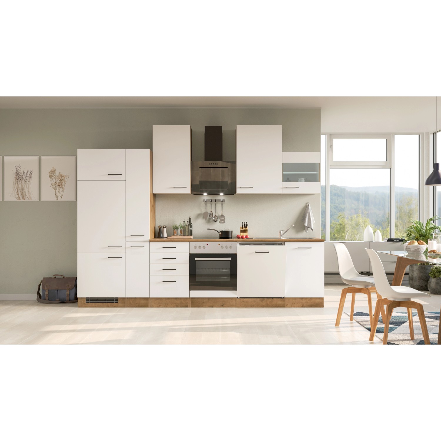 Flex-Well Exclusiv Küchenzeile Vintea 310 cm Magnolia matt - Lancelot Oak kaufen bei OBI