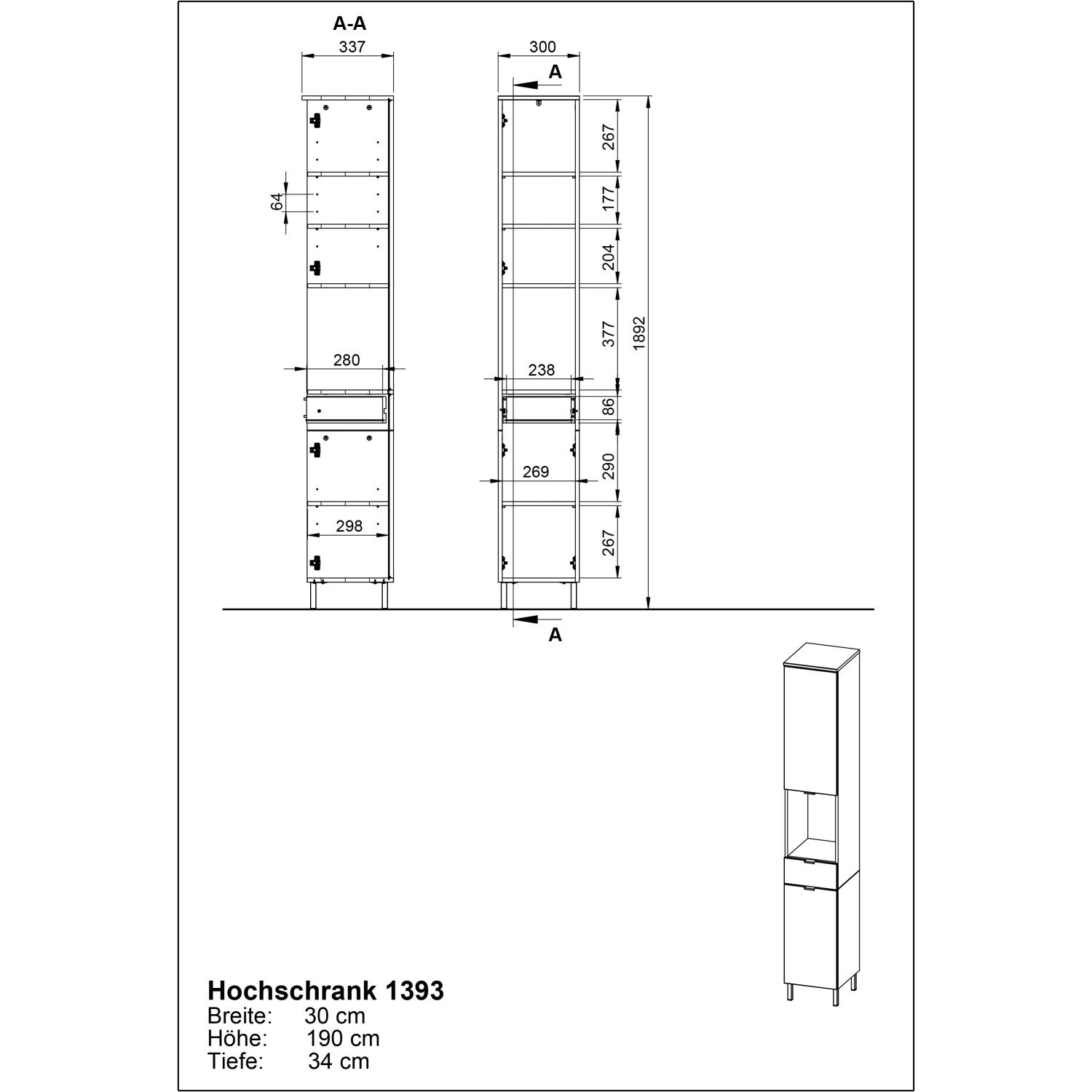 Germania Hochschrank Arcena 1393 Graphit 30 cm x 190 cm x 34 cm kaufen bei OBI