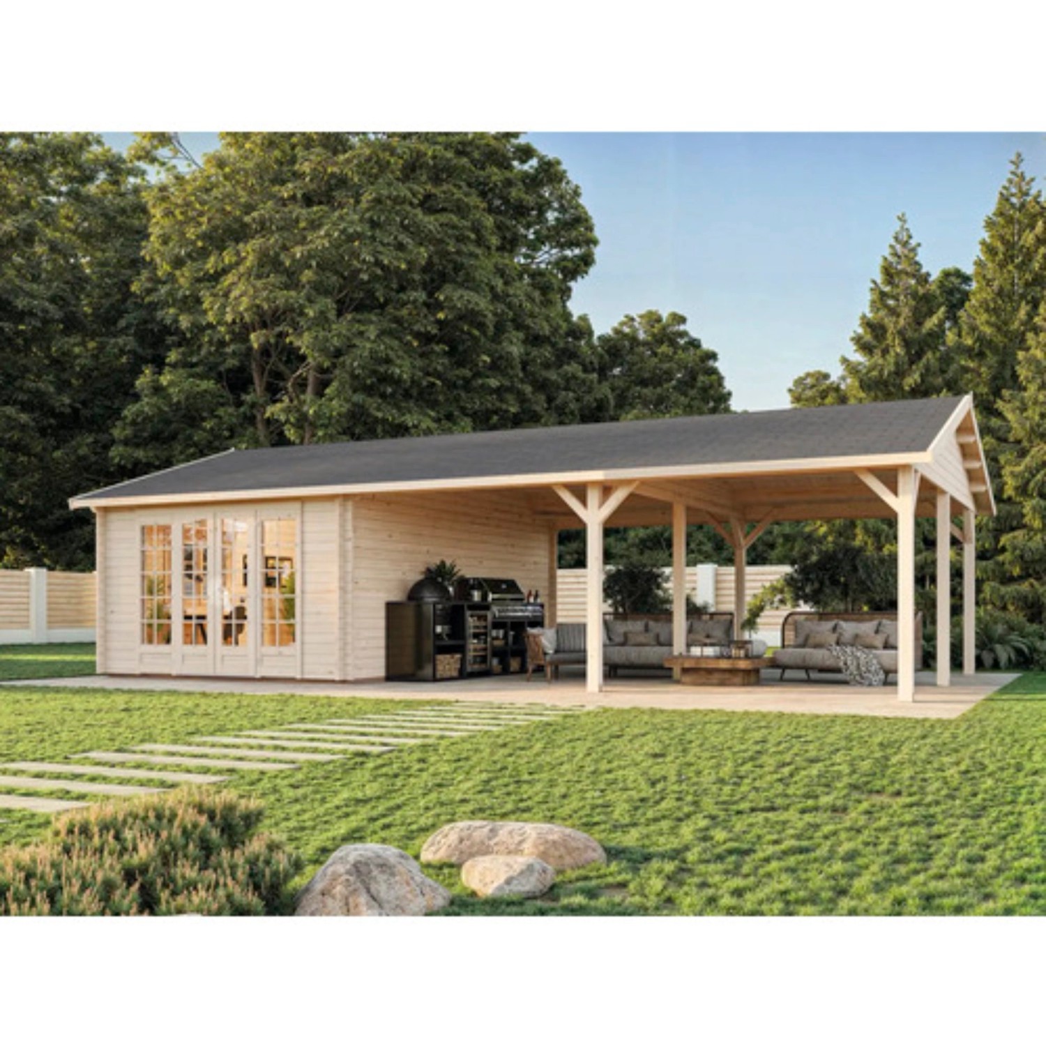 Palmako Gartenhaus Irene 956 x 550 cm Lackiert Hellgrau-Anthrazit FSC ...