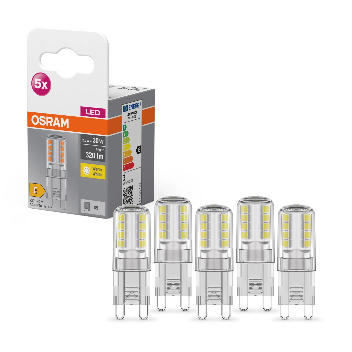 Osram LED-Leuchtmittel G9 2,6 W Warmweiß 320 lm 5er Set 4,7 x 1,5 cm (H ...