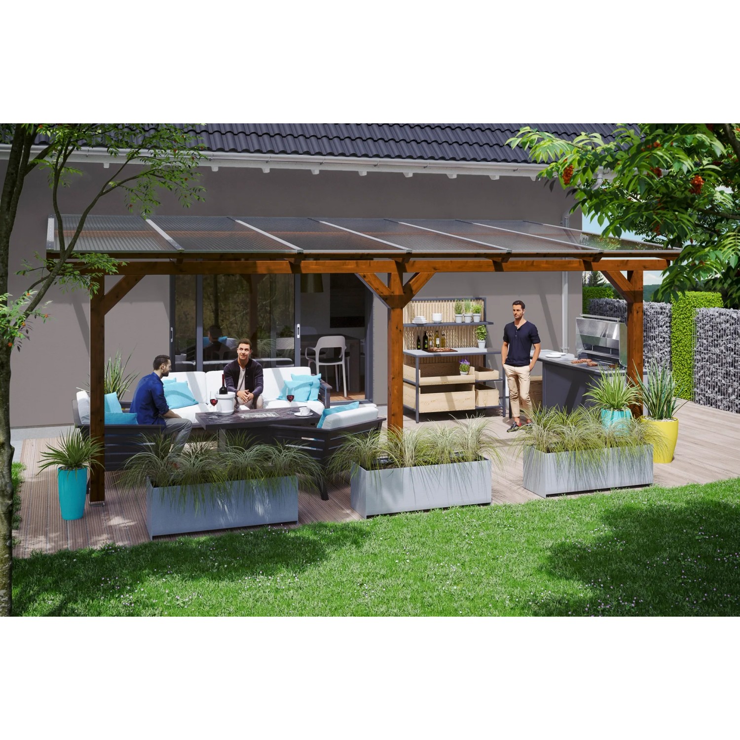 Skan Holz Terrassenüberdachung Bormio 648 cm x 350 cm Leimholz Nussbaum ...