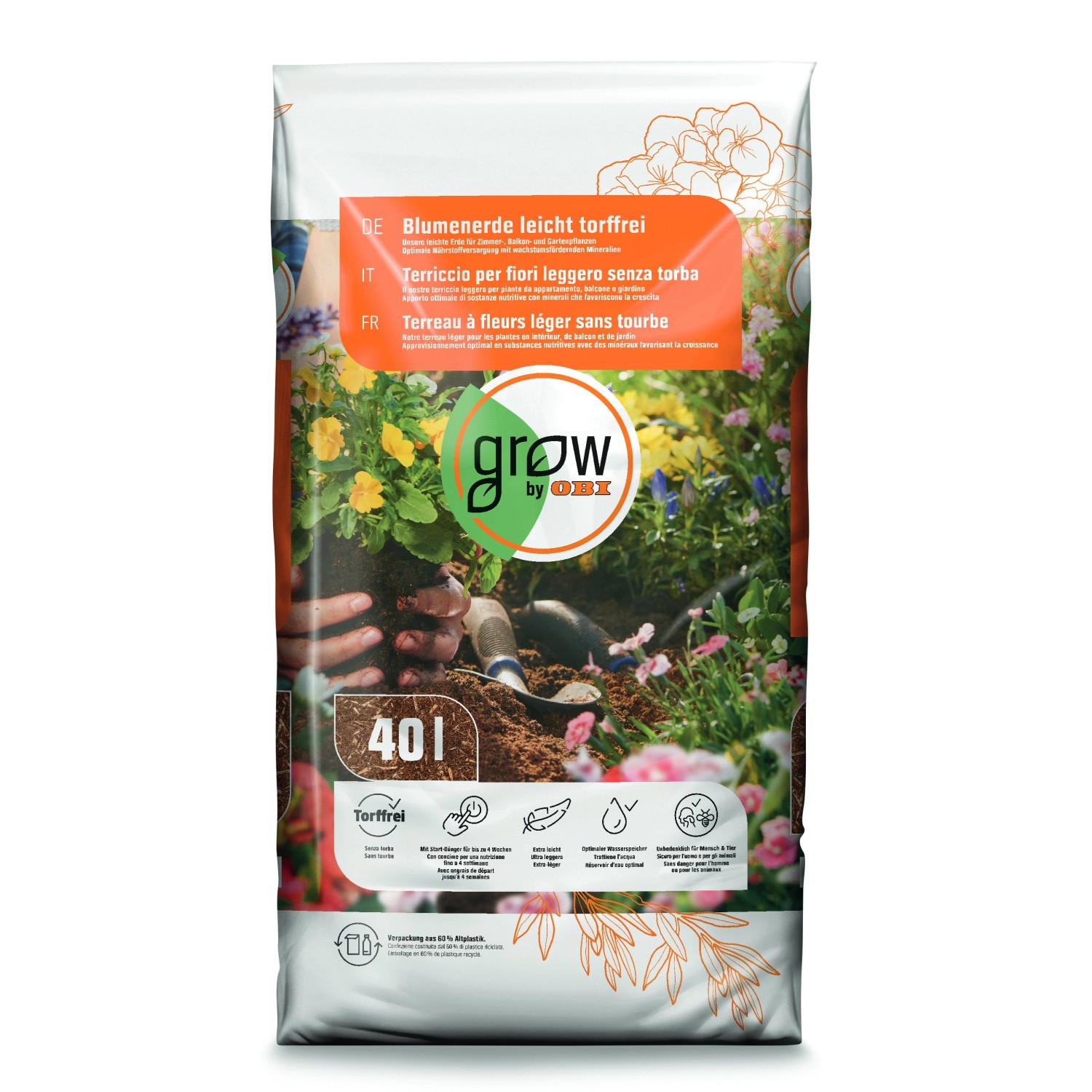 GROW by OBI Blumenerde leicht torffrei 2.040 l (51 x 40 l) 1 Palette ...