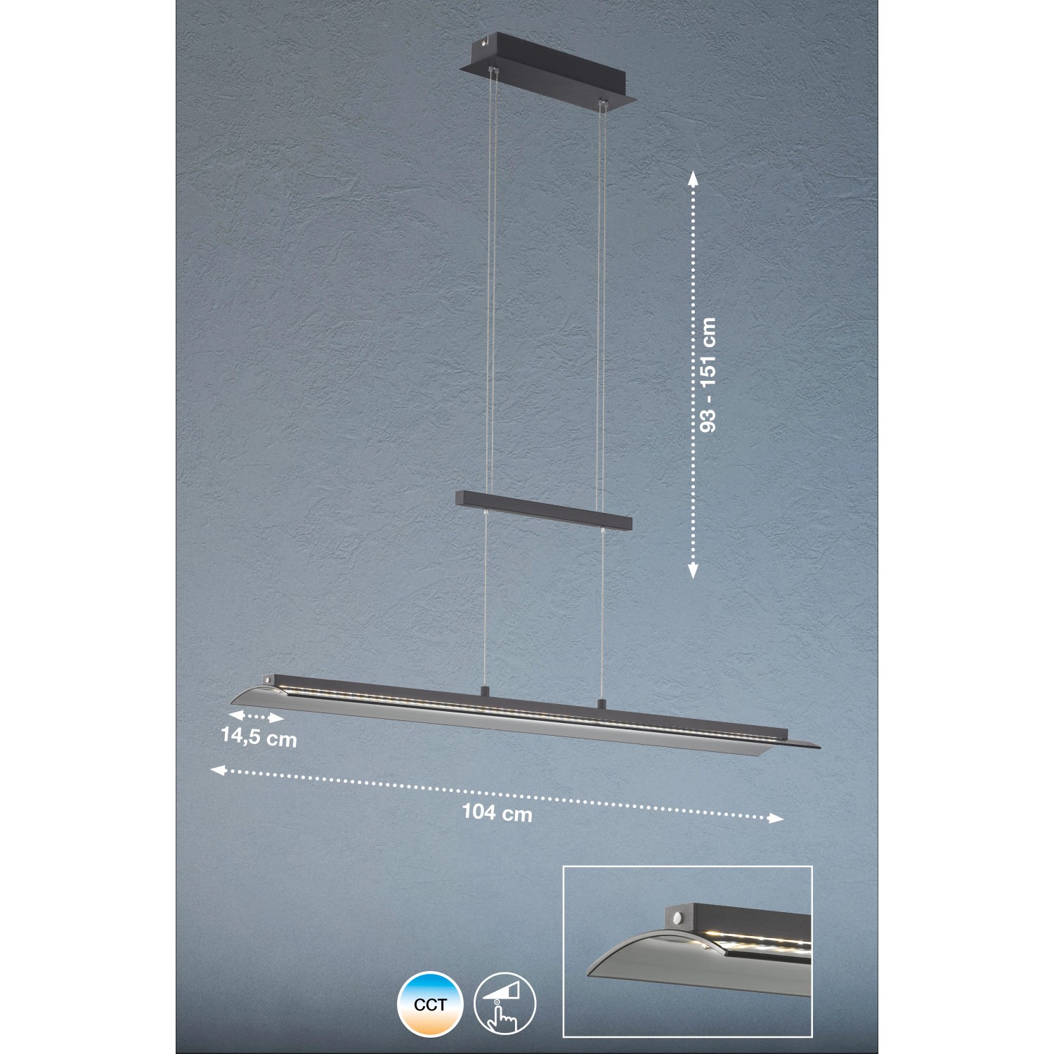 Fischer & Honsel LED-Pendelleuchte Roof Schwarz/Rauchfarben 104 x 14,5 ...