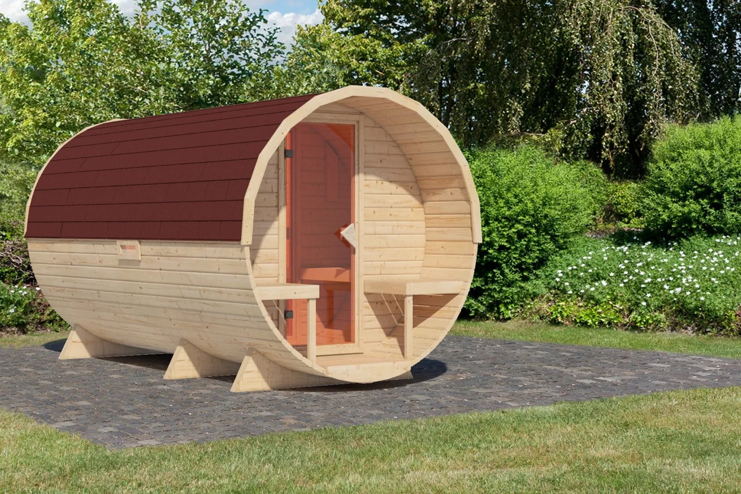 Karibu Fass-Sauna 3 Set Naturbelassen mit Schindeln Rot kaufen bei OBI