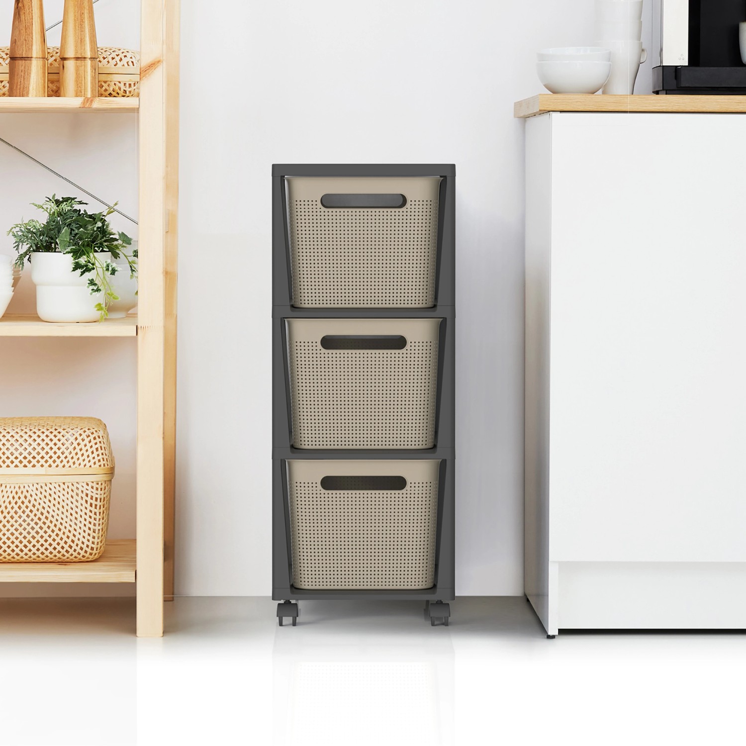 Rotho Tower mit Rollen Brisen 3 x 16 l Cappuccino kaufen bei OBI