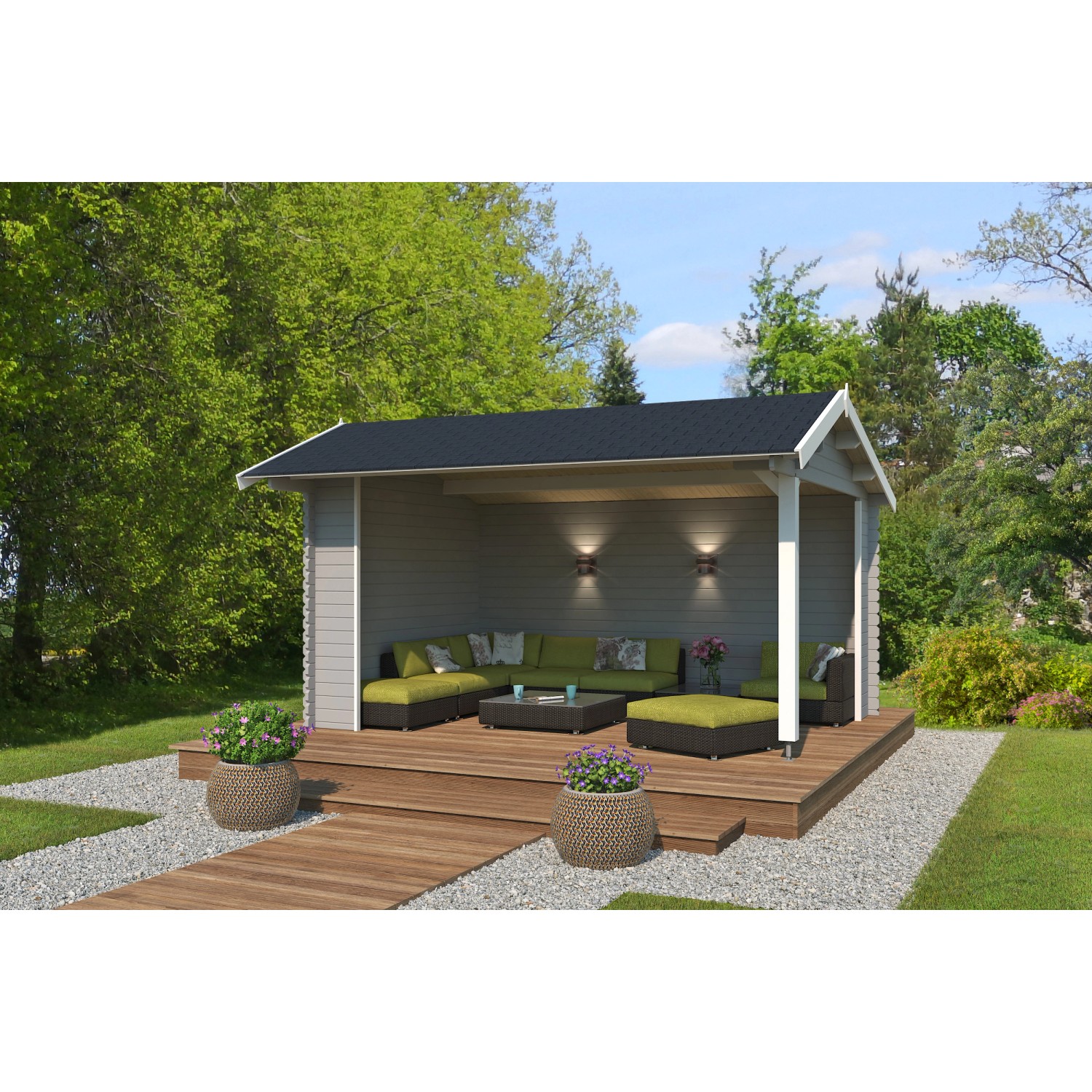 Unterstand / Lounge San Diego Lichtgrau 34 mm Fundamentmaß 4250 x 3000 ...