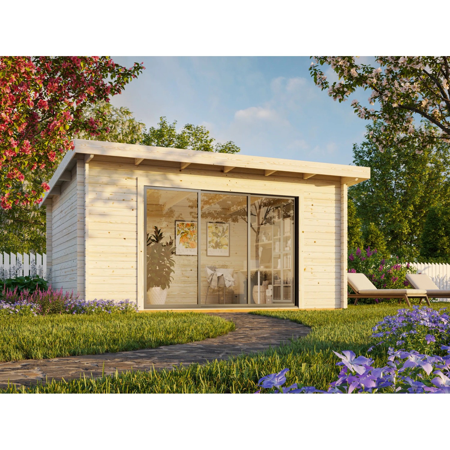 Palmako Gartenhaus Lea Slide Plus 450 x 330 cm Lackiert Hellgrau ...