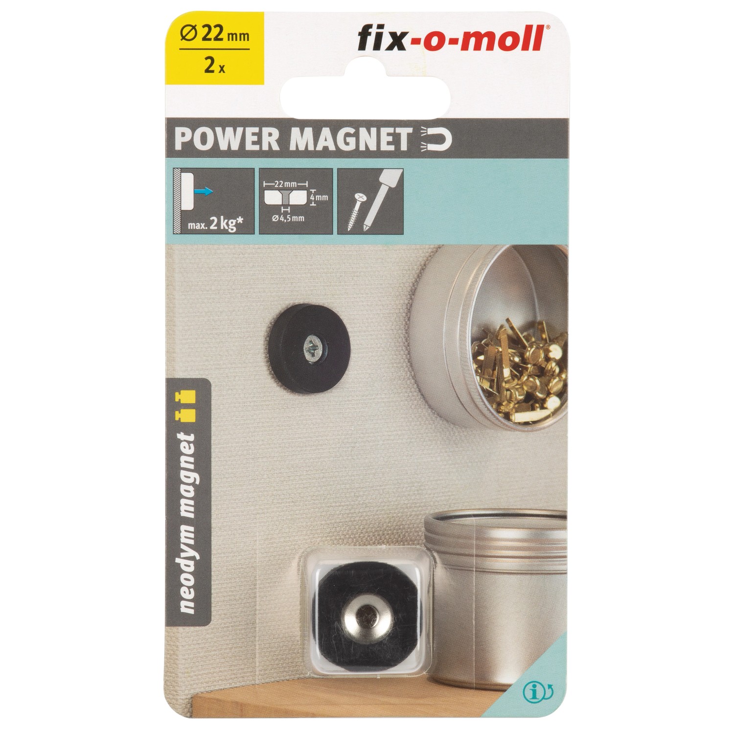 Fix-o-moll Magnet Neodym Senkbohrung Silikon 4 mm x 22 mm x Ø 4,5 mm 2 ...