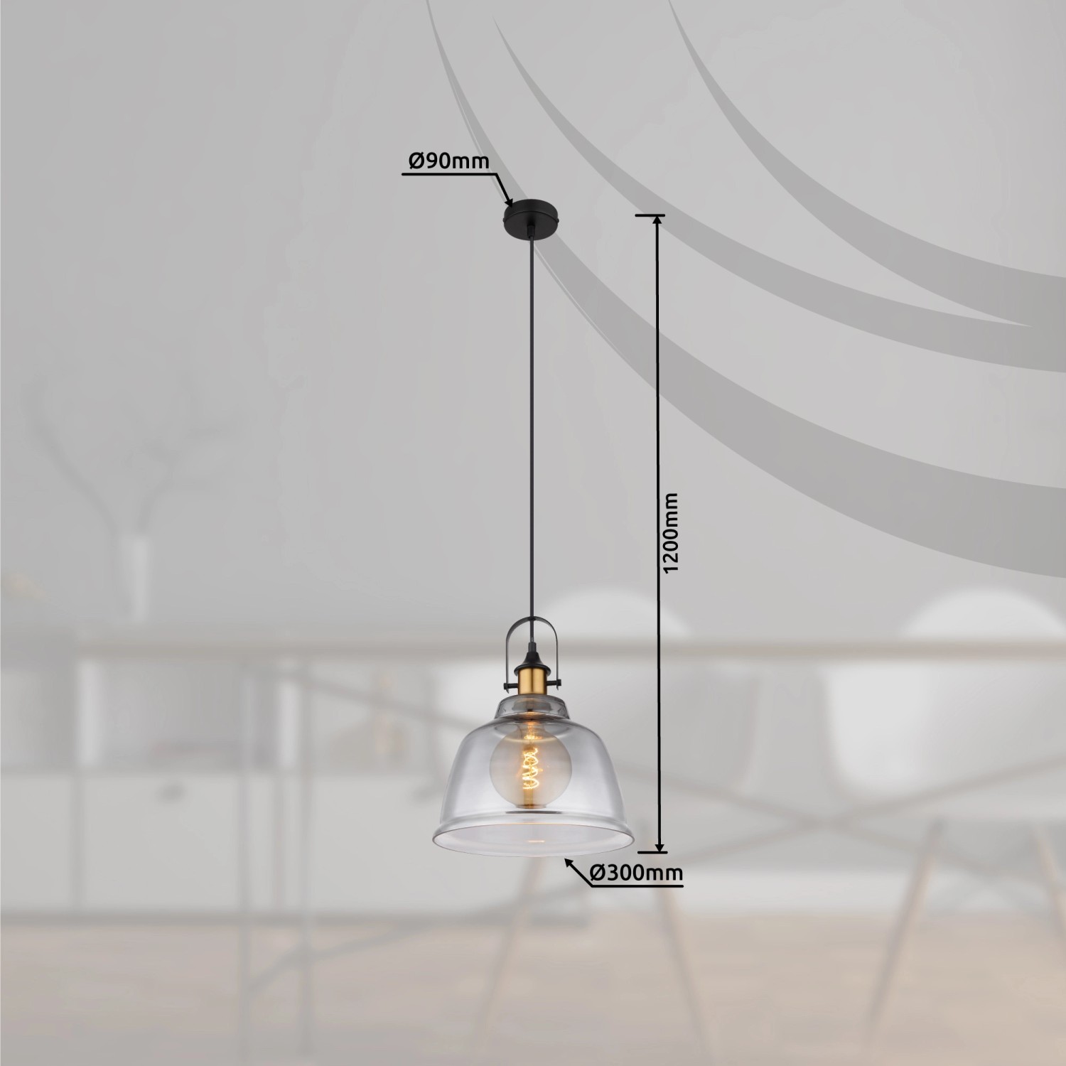 Globo Pendelleuchte Dorothea 1-flammig Schwarz 300 x 1200 mm kaufen bei OBI